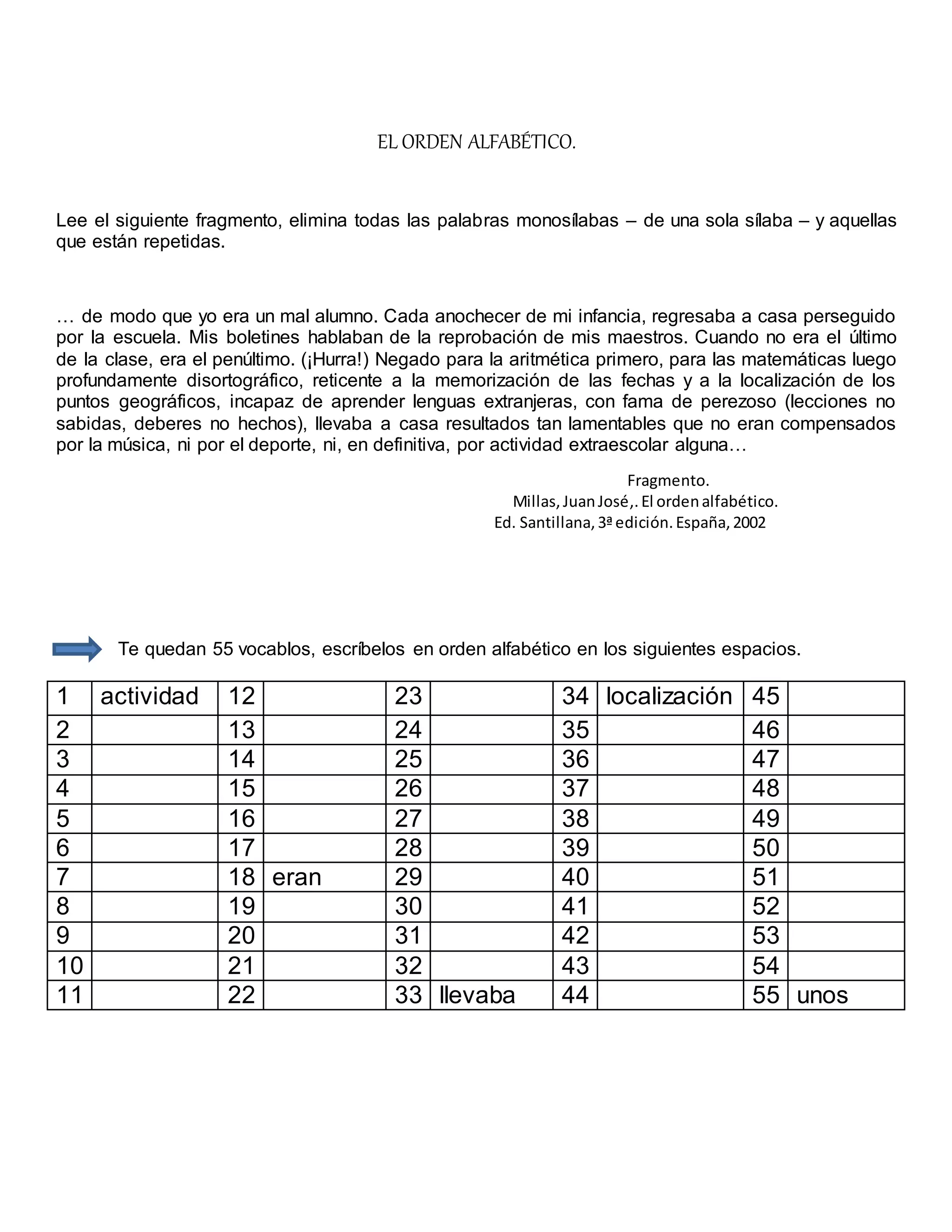 El orden alfabético | DOCX