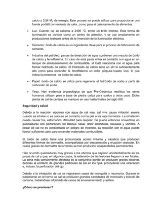 El oxido de calcio o cal viva | DOCX