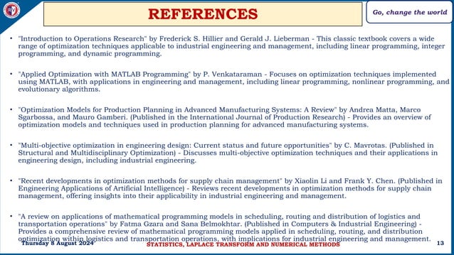 optimisation methods techniques industrial | PPTX