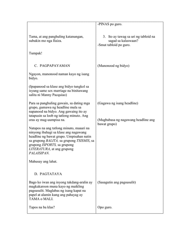 Detailed Lesson Plan in Filipino Grade 8 | PDF