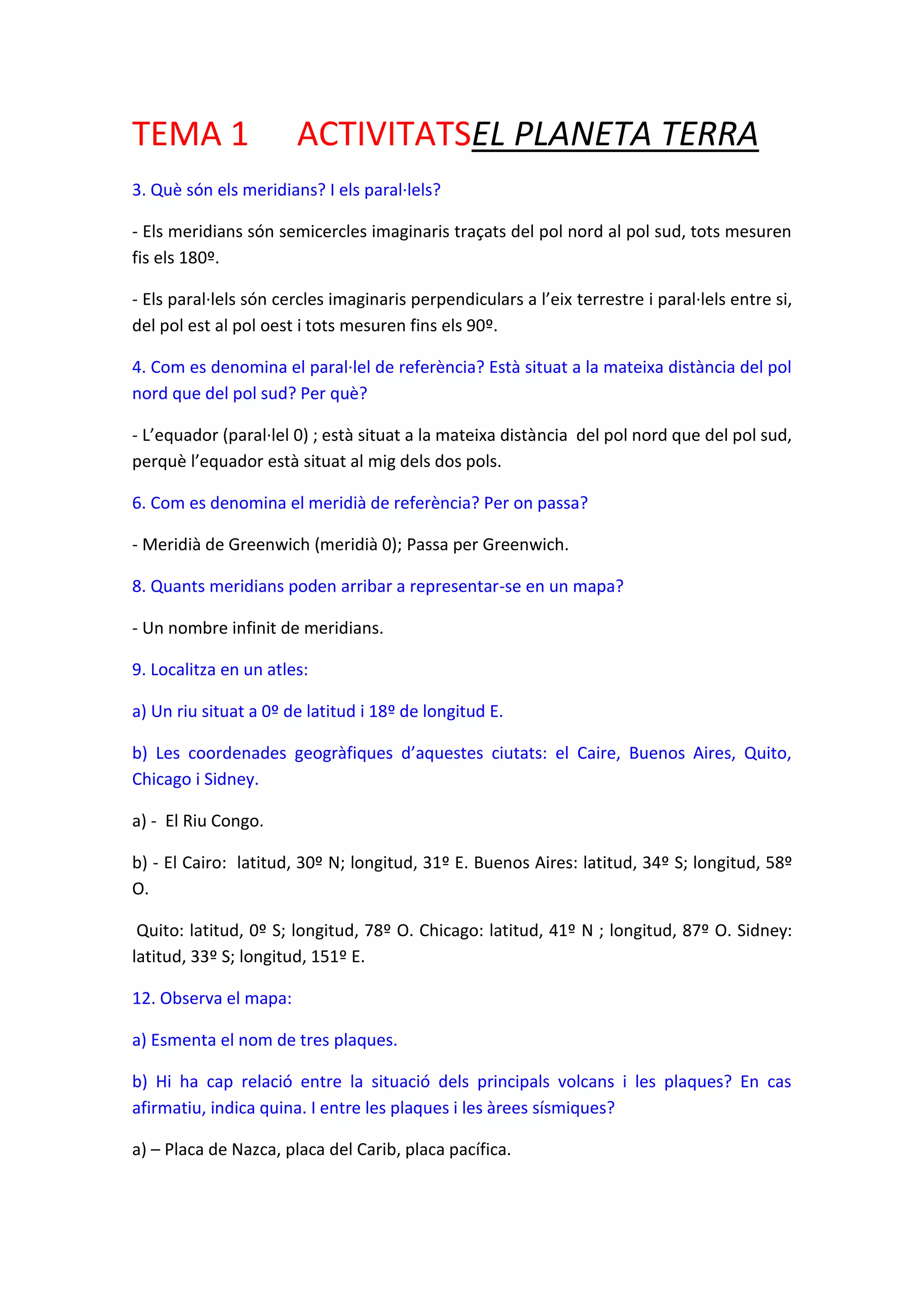 El planeta terra(activitats) | PDF