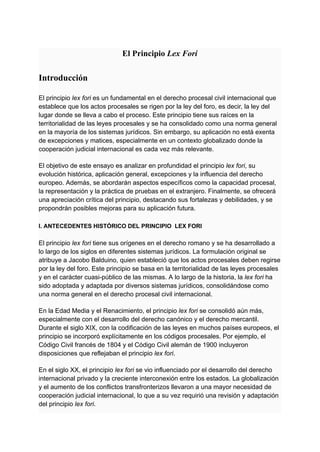 ensayo detallado de la lex fori en el mundo del derecho internacional | PDF