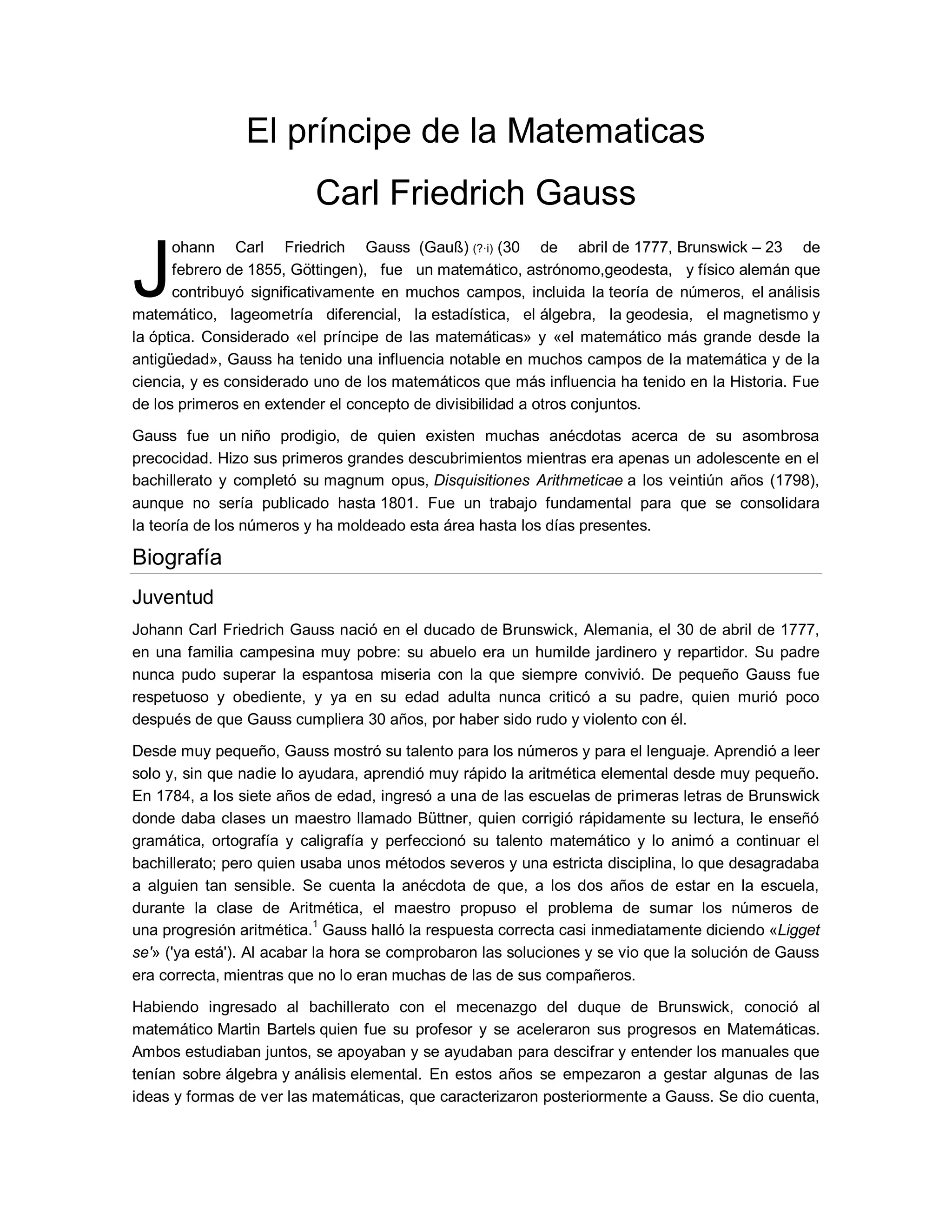 El príncipe de la matematicas | PDF | Physics | Science