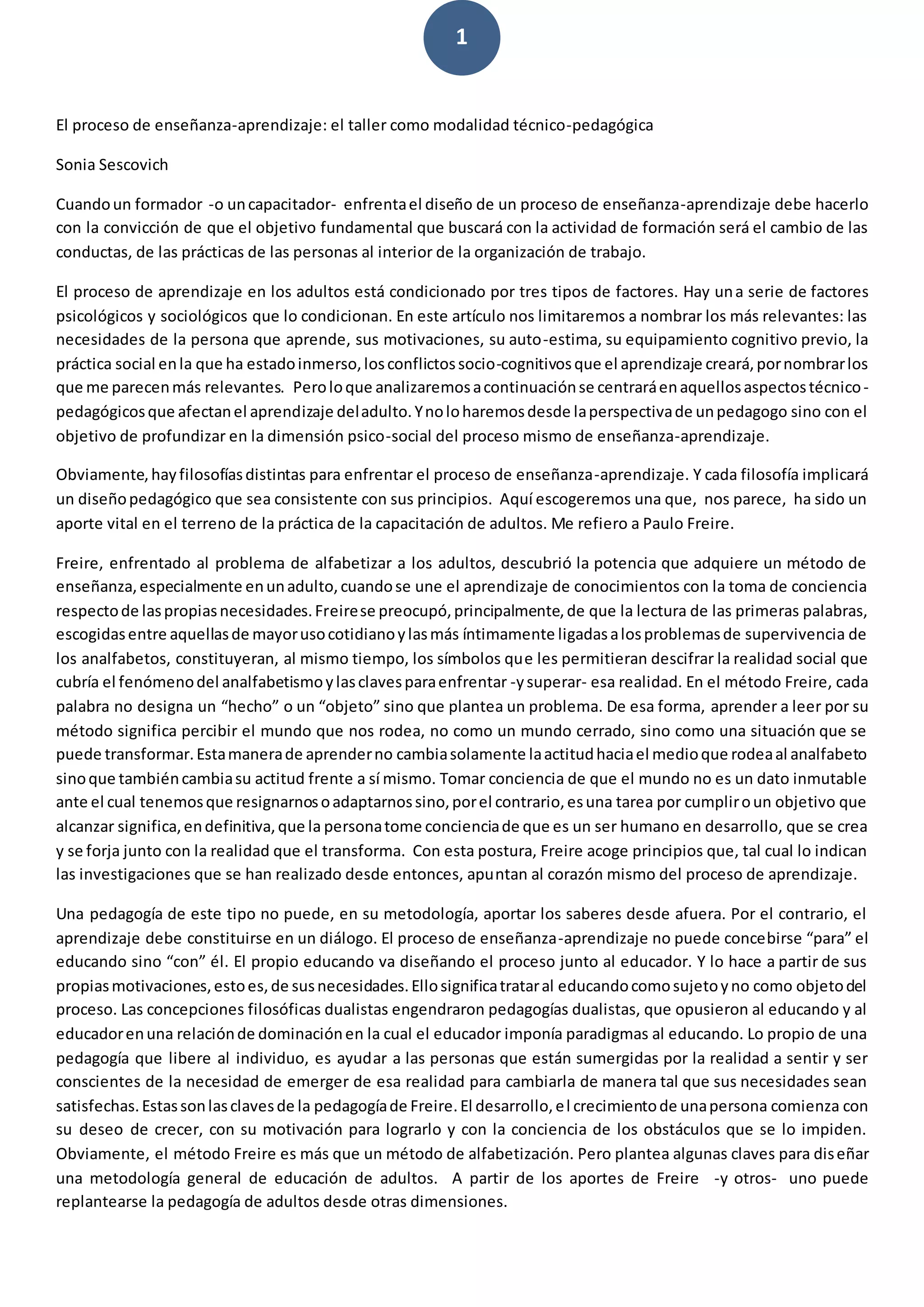 El proceso de enseñanza taller | DOCX