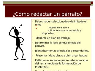 El párrafo, Definición, características y estructura..ppt