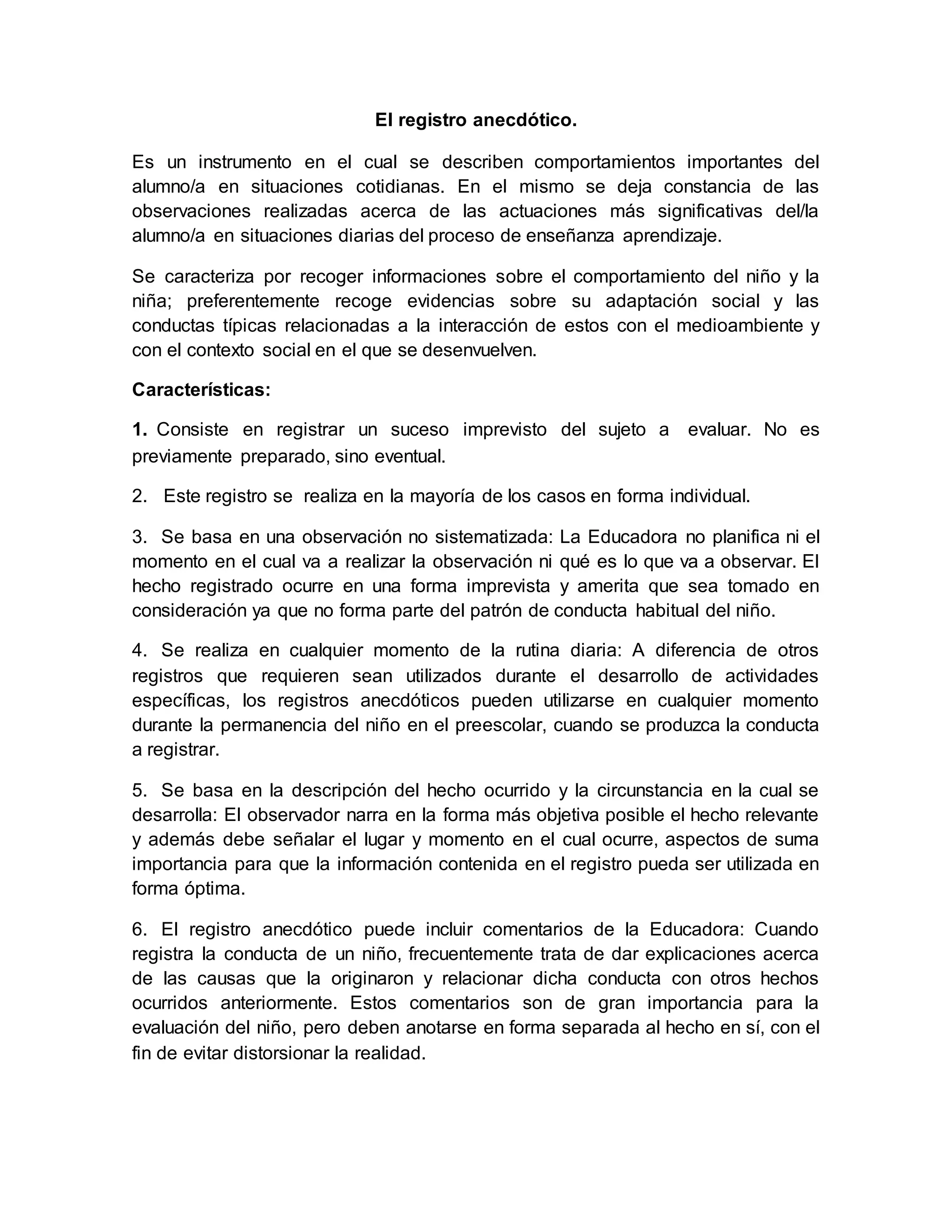 El registro anecdótico | DOCX