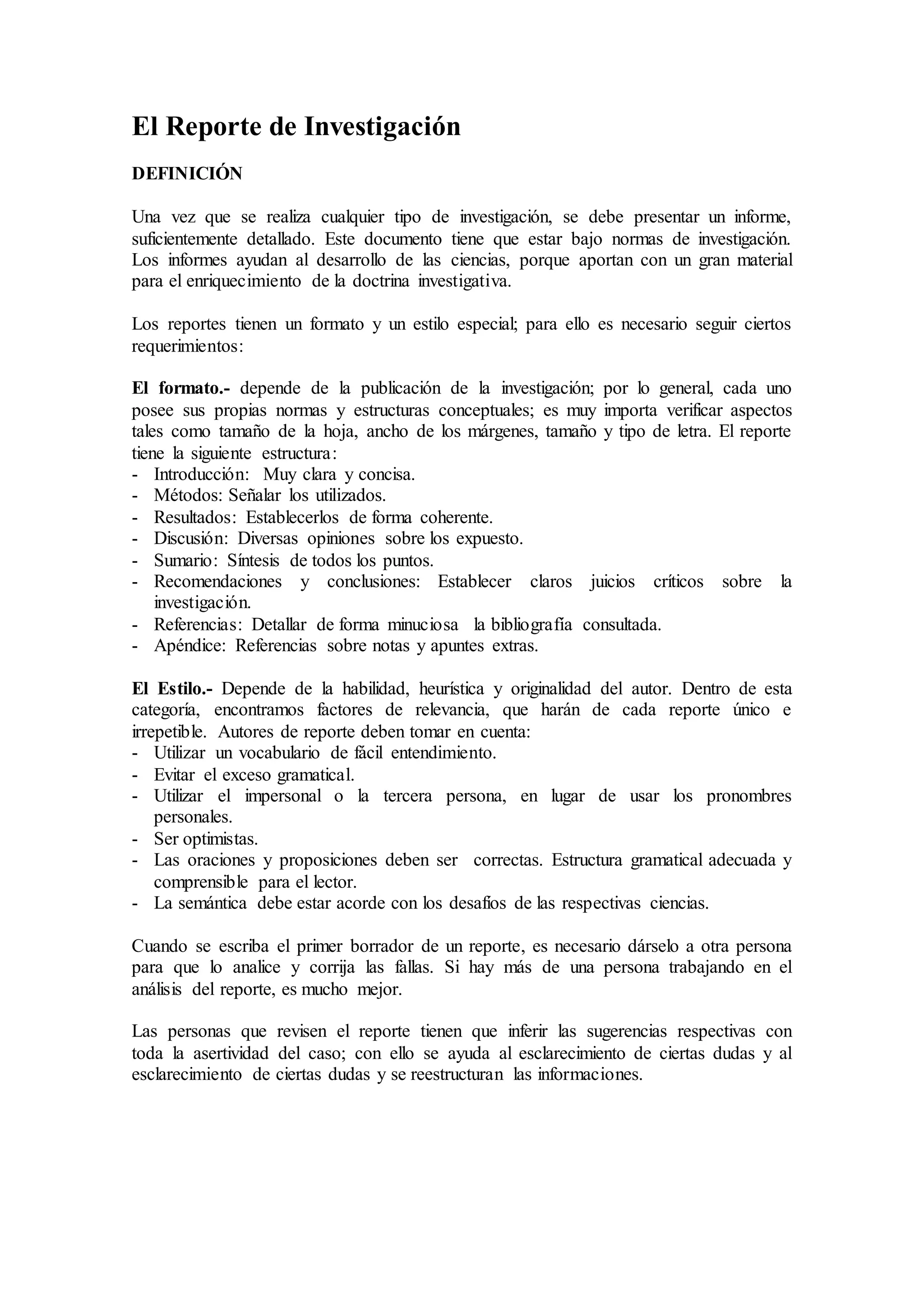 El reporte de investigación | PDF