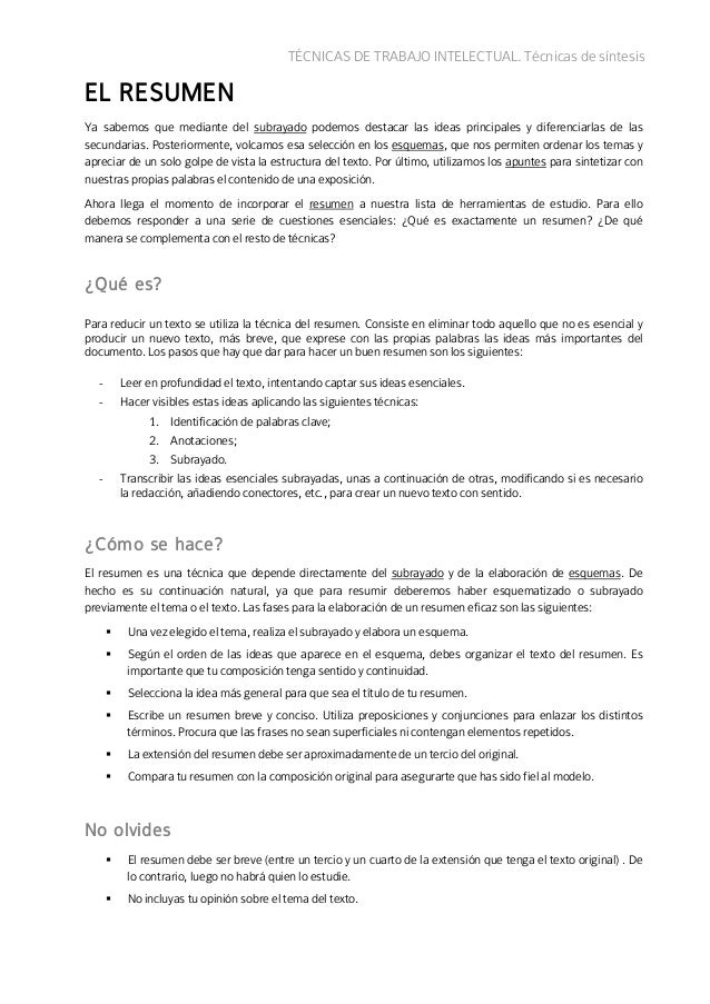 El resumen y ejemplos