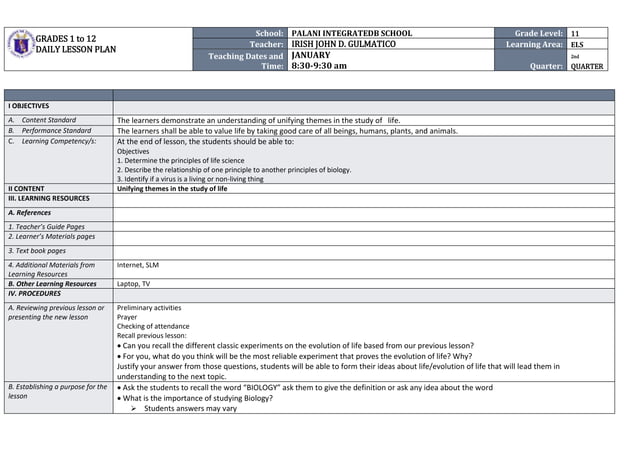 ELS-DLP Q2-unifying themes in the study of life.docx | Genetics | Science