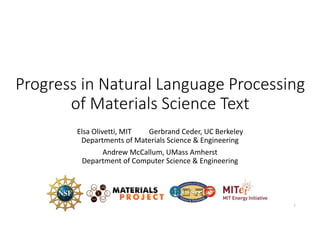 Progress in Natural Language Processing of Materials Science Text | PPT