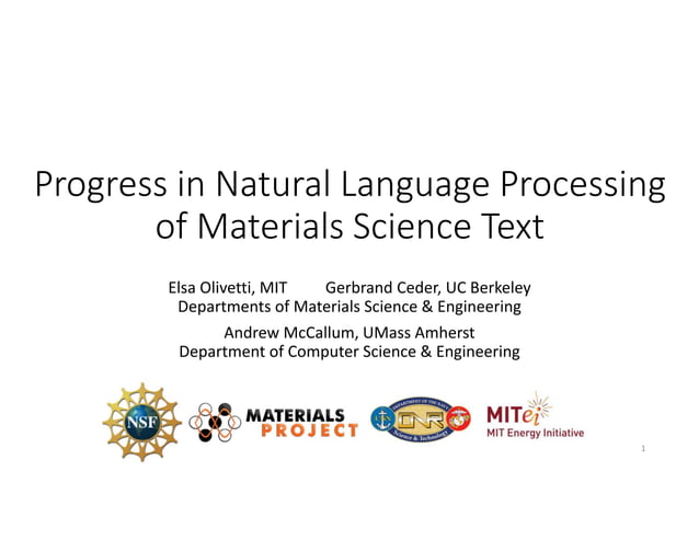 Progress in Natural Language Processing of Materials Science Text | PPT