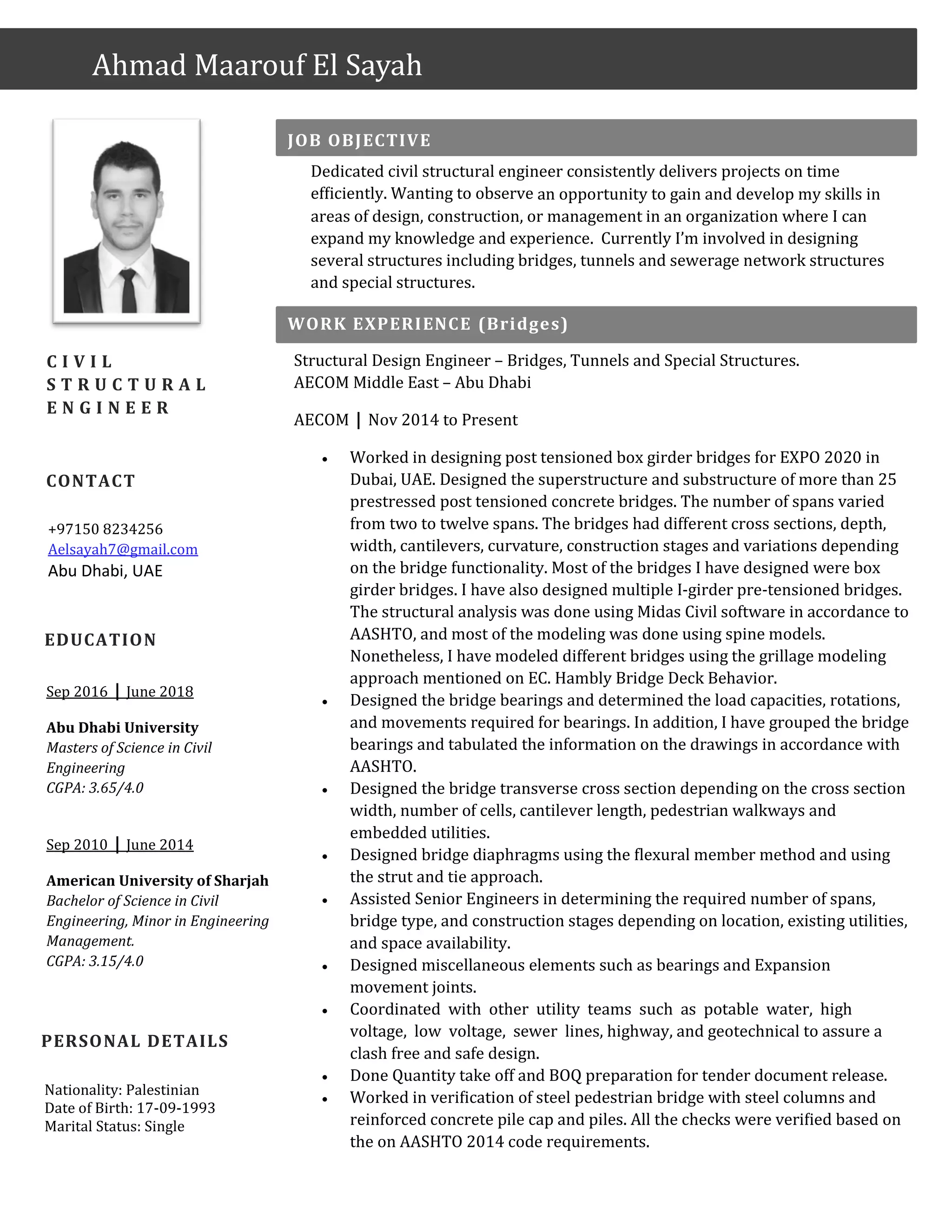 El Sayahs Cv Civil Structural Engineer Pdf