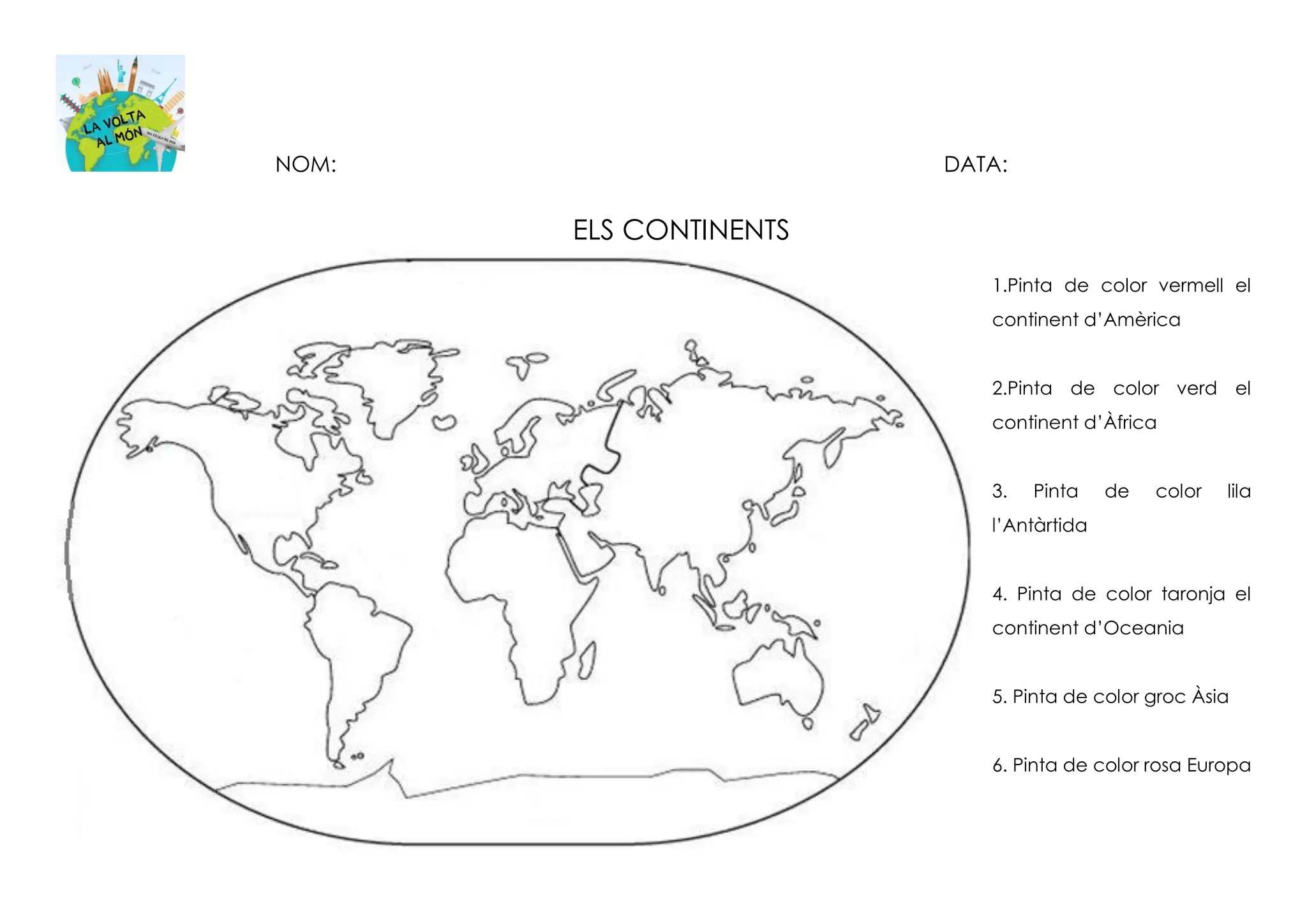 Mapamundi per identificar ELS CONTINENTS (material adaptat) | PPT
