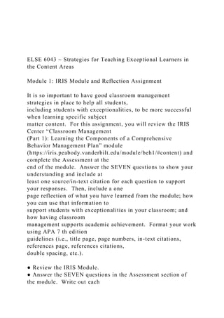 ELSE 6043 ~ Strategies for Teaching Exceptional Learners in th.docx ...