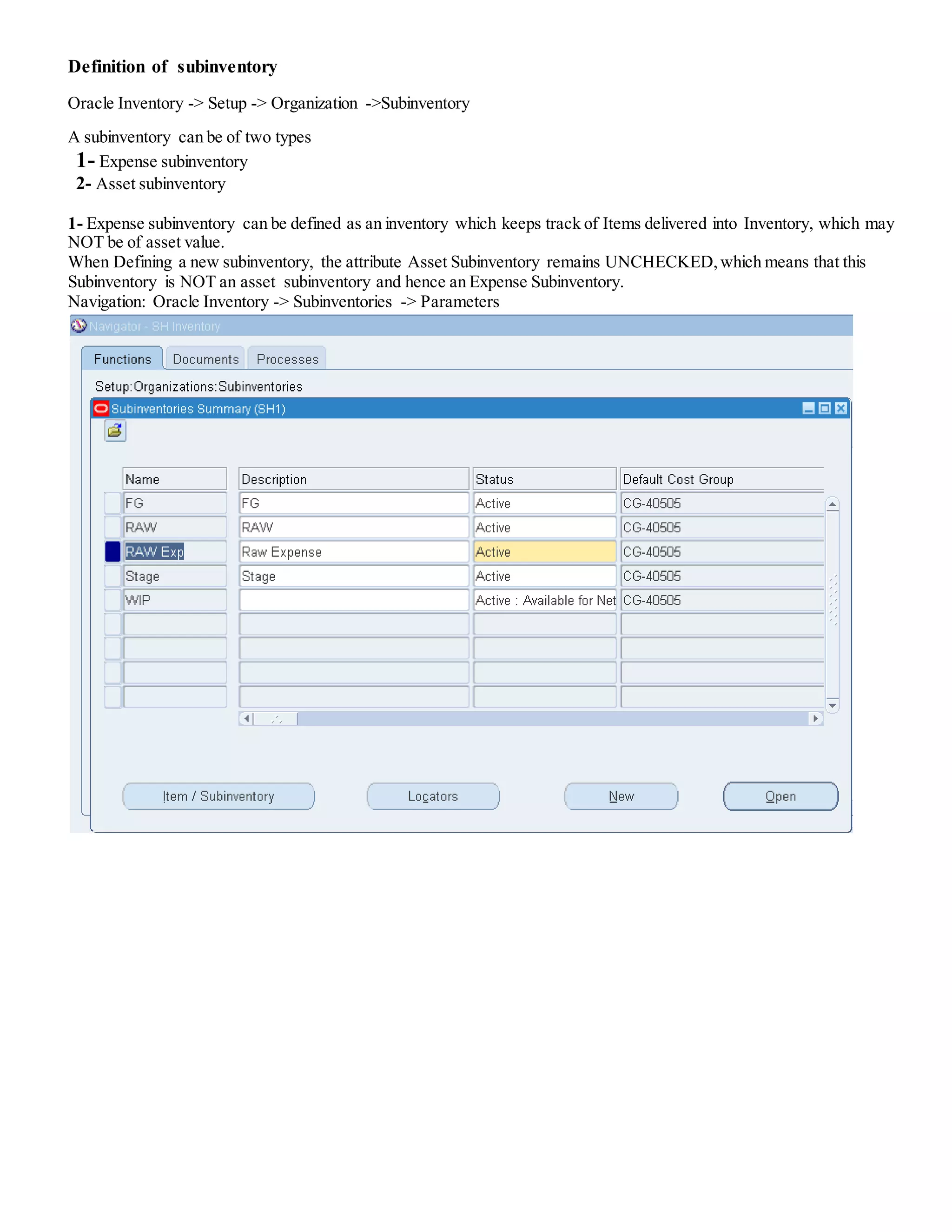 Elshayeb Expense Subinventory And Items Scenario | DOCX