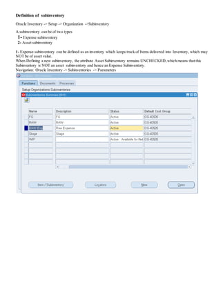 Elshayeb Expense Subinventory And Items Scenario | DOCX
