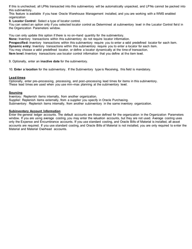 Oracle inventory R12 Setup Guide | DOCX | Logistics | Business