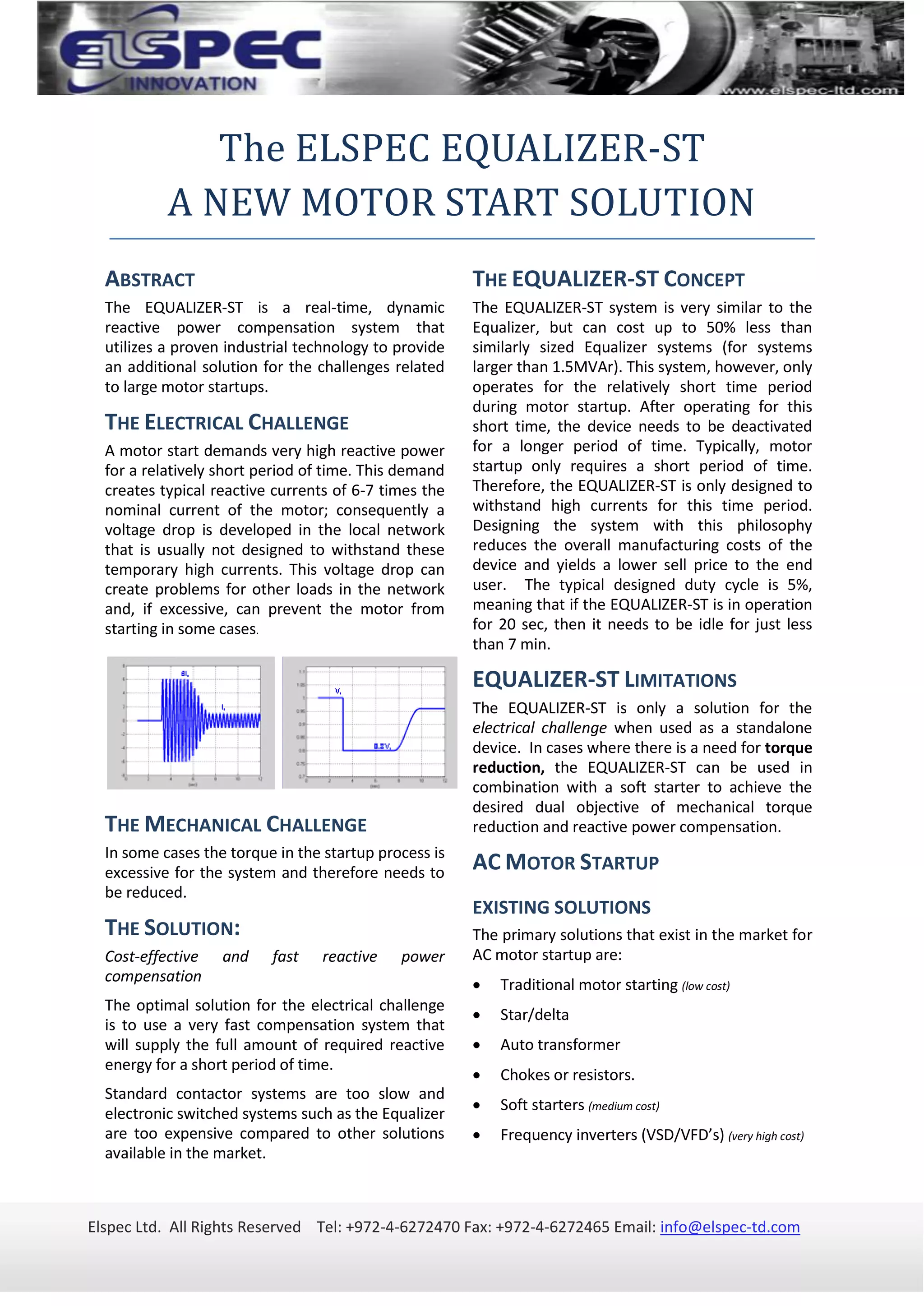 Elspec equalizer st-the_ultimate_motor_start-up_solution_datasheet | PDF