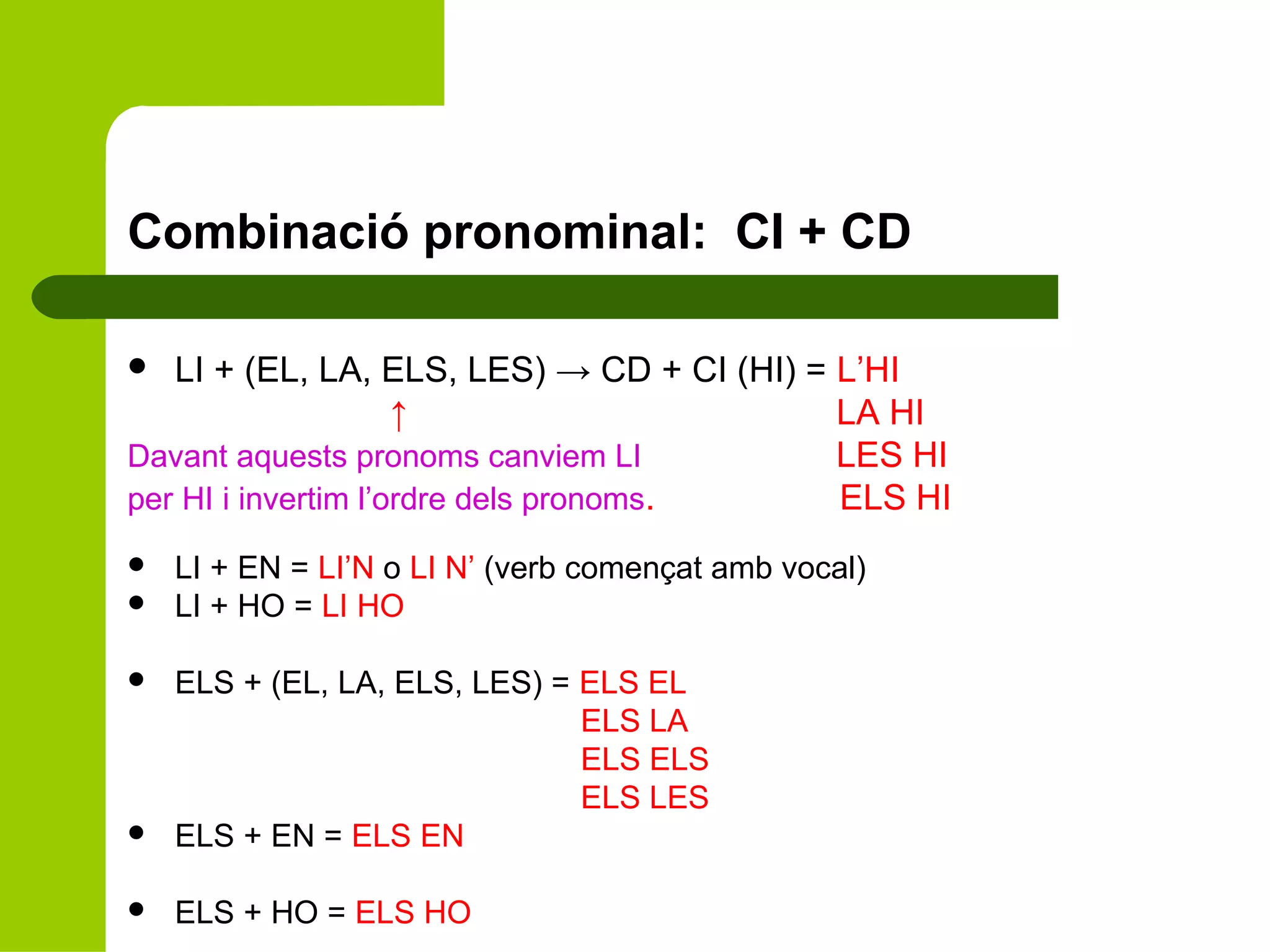 EXPLICACIÓ DELS PRONOMS FEBLES | PPT
