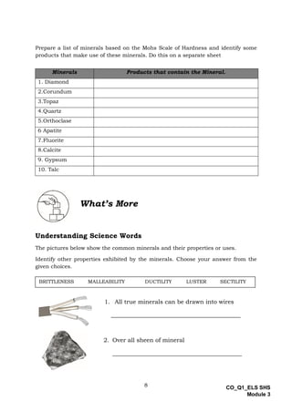 Mohs Hardness Scale Worksheet