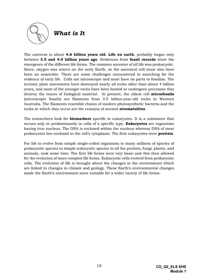 ELS_Q2_Module-1_Evolving-Concept-of-Life-Based-on-Emerging-Pieces-of-Evidence_v2.pdf | Geology ...