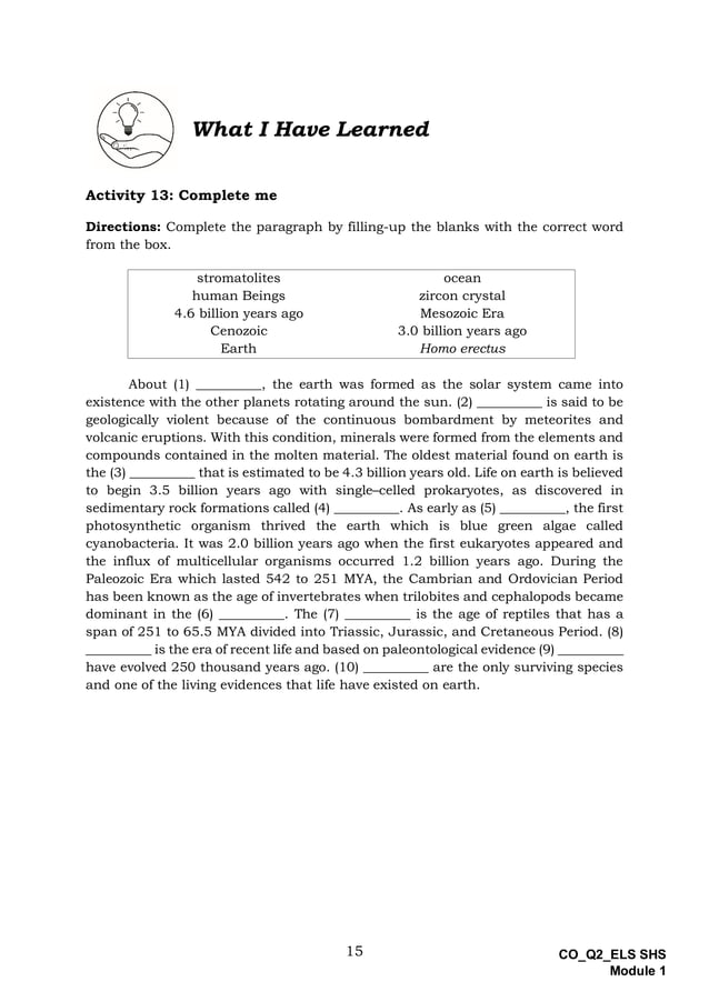 ELS_Q2_Module-1_Evolving-Concept-of-Life-Based-on-Emerging-Pieces-of-Evidence_v2.pdf | Geology ...