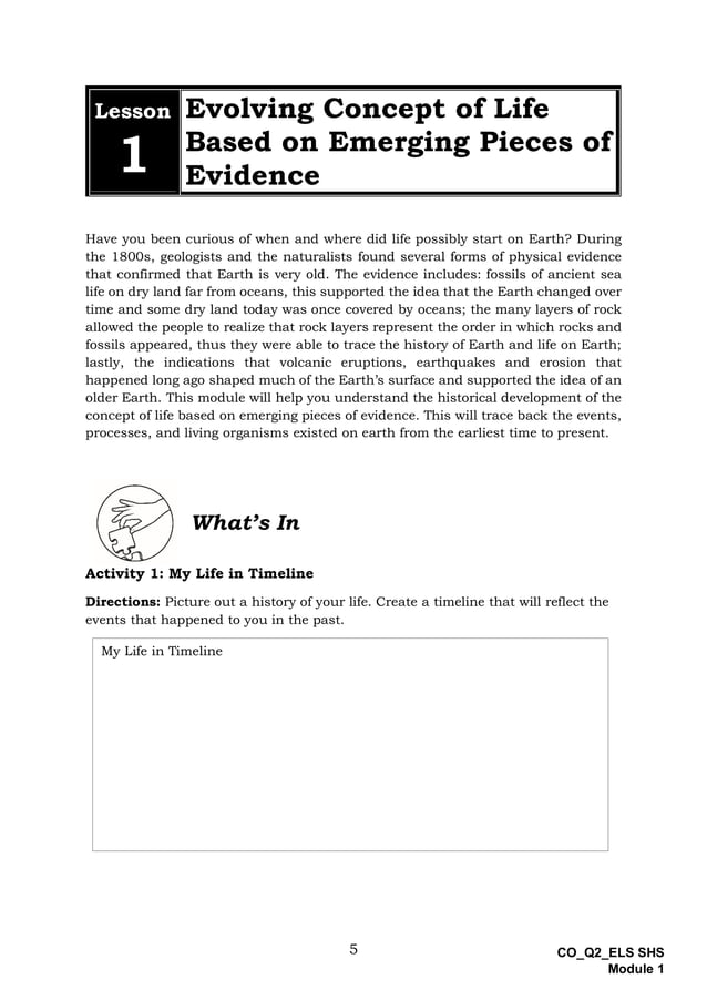 ELS_Q2_Module-1_Evolving-Concept-of-Life-Based-on-Emerging-Pieces-of-Evidence_v2.pdf | Geology ...