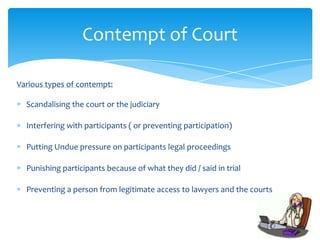 presentation on contempt of court. publicity and civil justice | PPTX