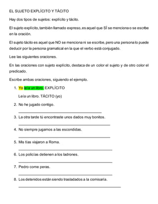 El sujeto explícito y tácito | PDF