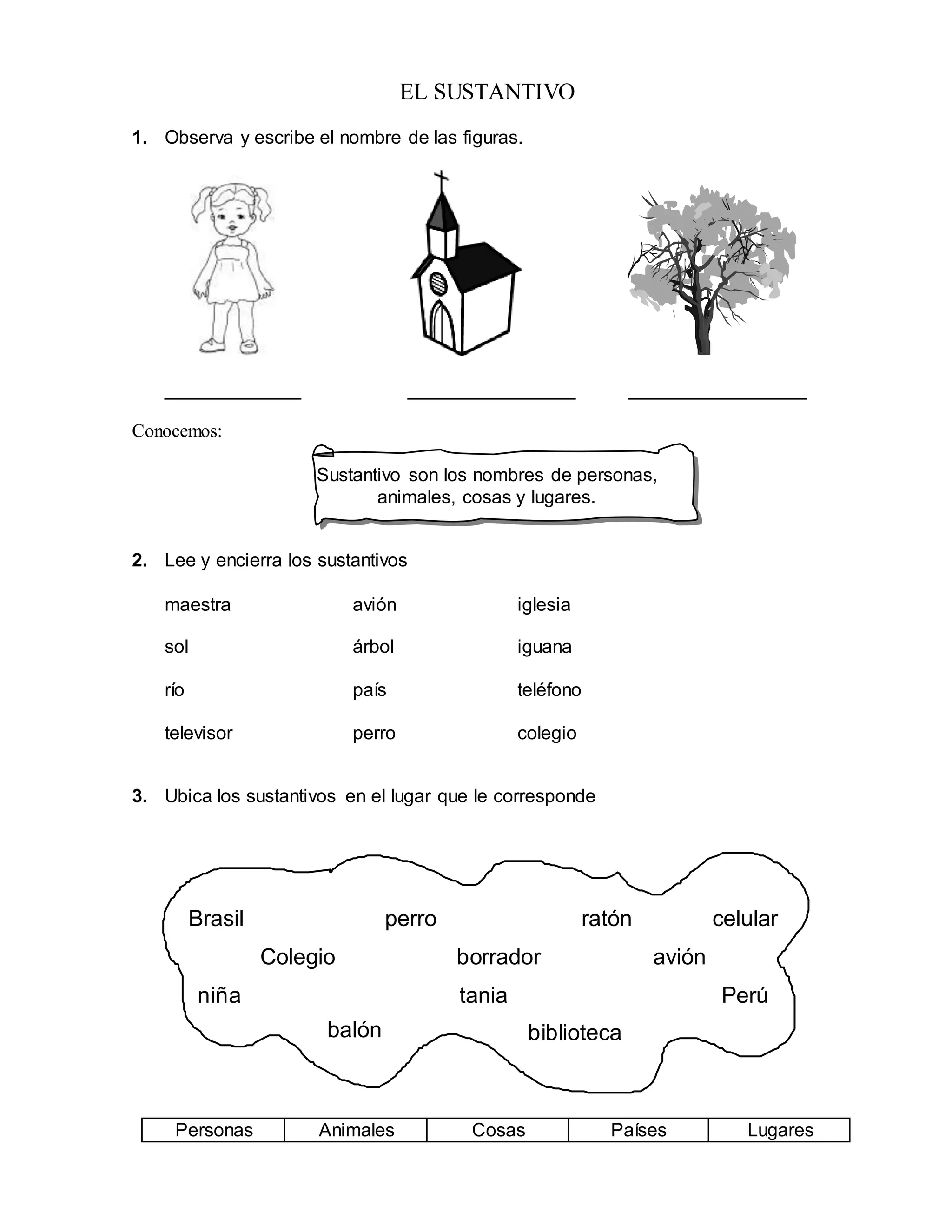 Hoja De Trabajo De Sustantivos Persona Lugar Cosa Sustantivos Propios