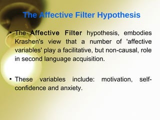 Krashen, five central hypothesis | ODP | Education
