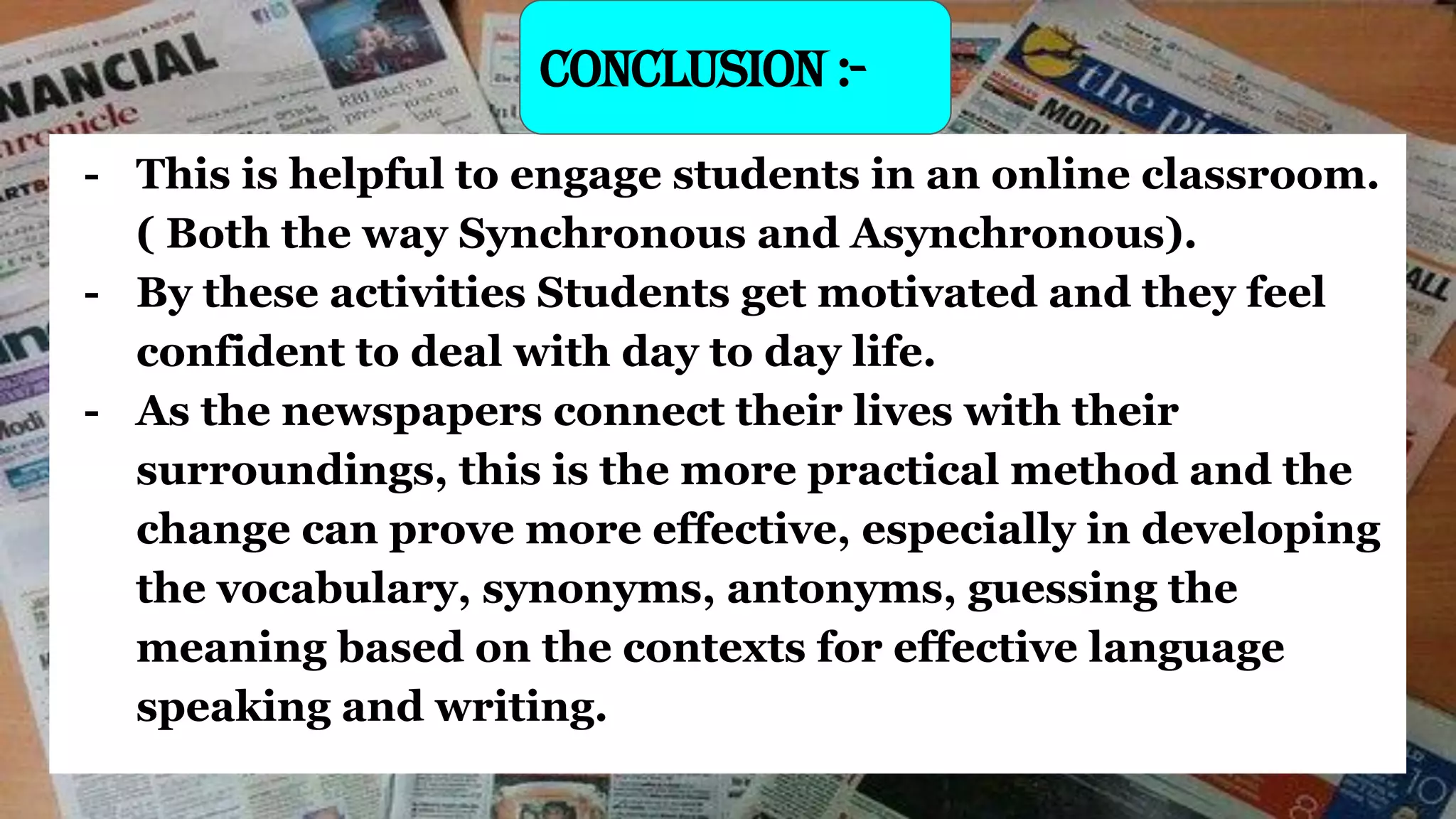 How can we use Newspapers as a Task Based Language Teaching tool | PPT