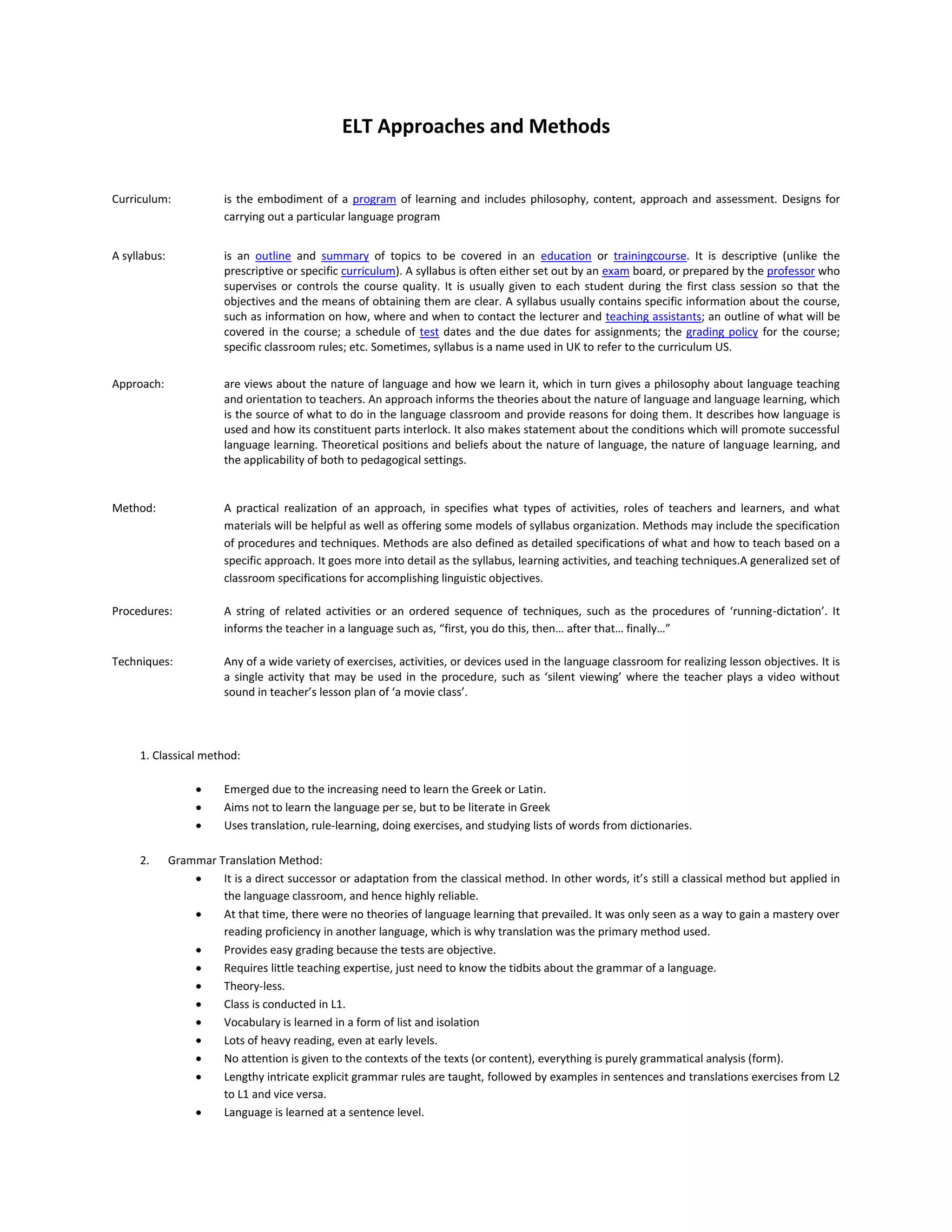 Elt approaches and methods | DOCX