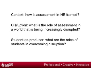 Student involvement, assessment and the production of a university ...