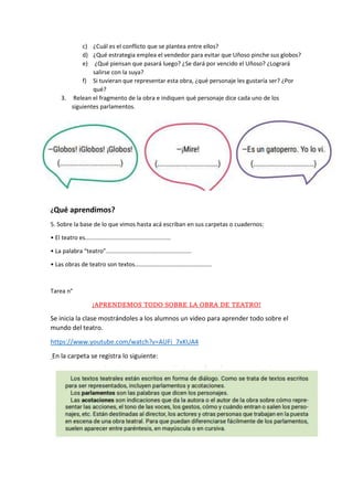 EL TEATRO secuencia quinto grado primaria | DOCX