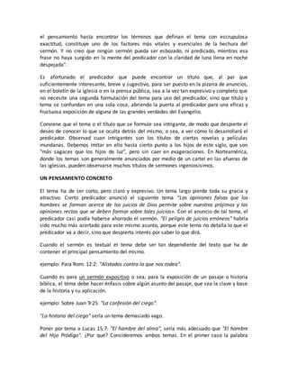 El tema del sermón en homilética Pst Samuel Vila | DOCX