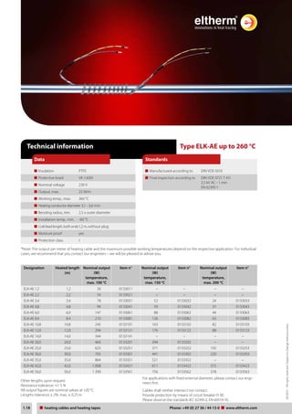 Eltherm ELK-AE Heat Trace Cable - Spec Sheet | PDF