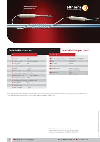 Eltherm ELK-AG-N Heat Trace Cable - Spec Sheet | PDF