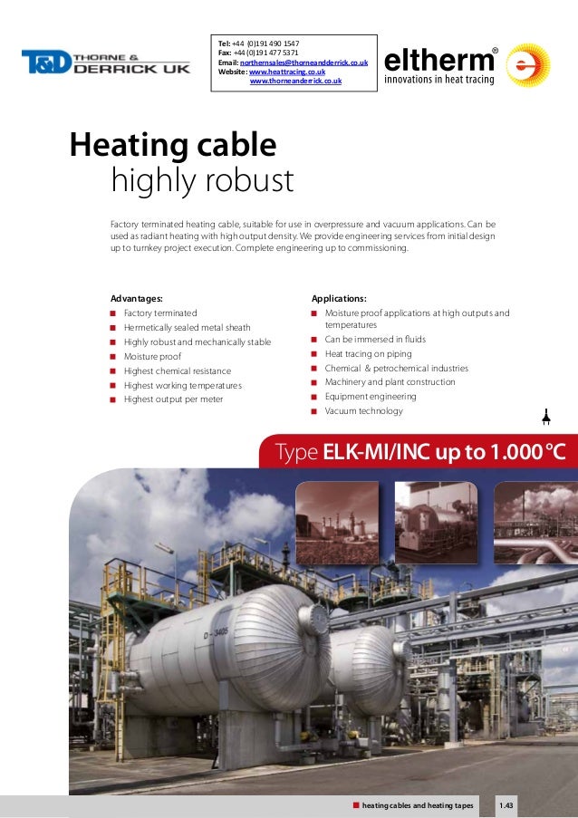 Eltherm ELK-MI-INC Heat Trace Cable - Spec Sheet