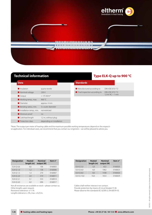 Eltherm ELK-Q Heat Trace Cable - Spec Sheet | PDF | Home Appliances ...