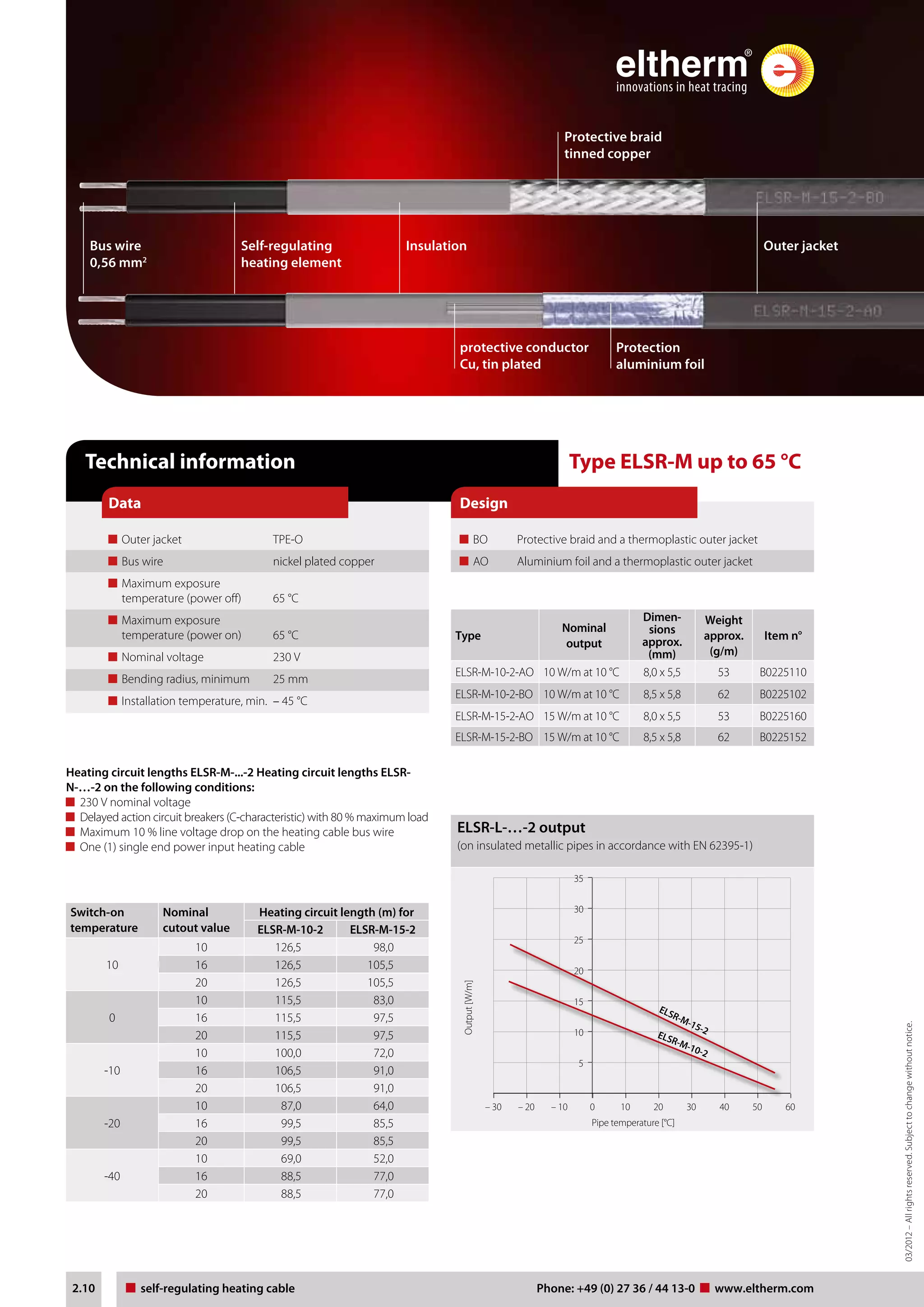 Eltherm ELSR-M Heat Trace Cable - Spec Sheet | PDF