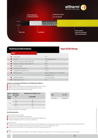 Eltherm ELSR-Ramp Heat Trace Cable - Spec Sheet | PDF | Physics | Science