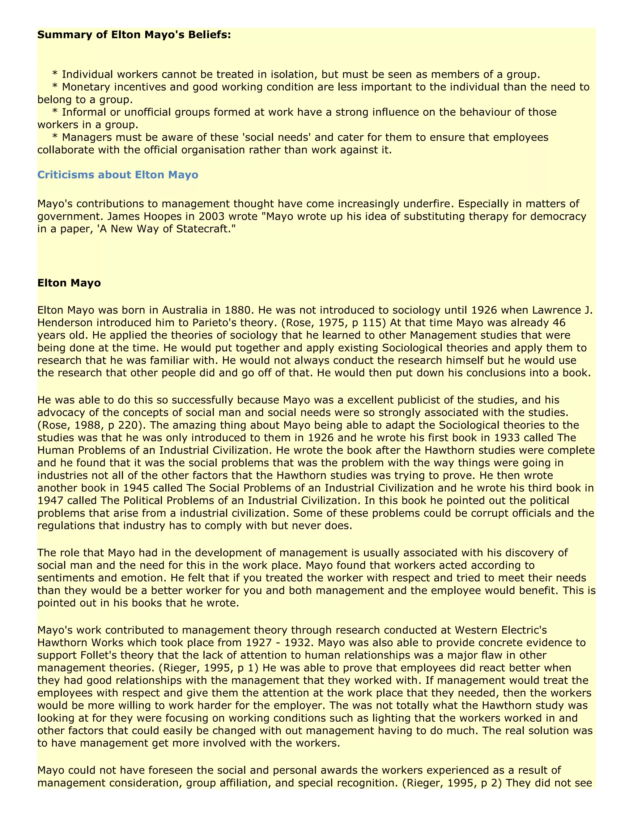 Elton mayo | DOCX