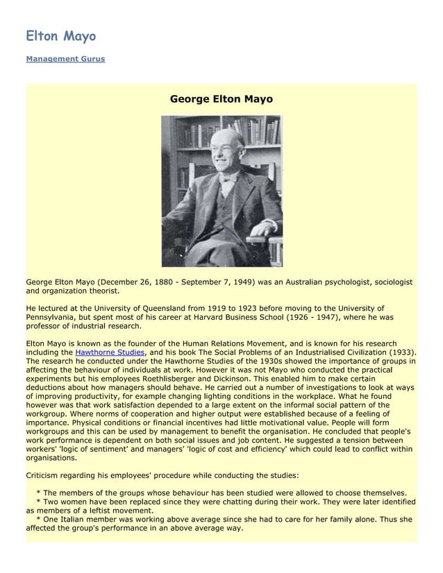 Elton mayo | DOCX