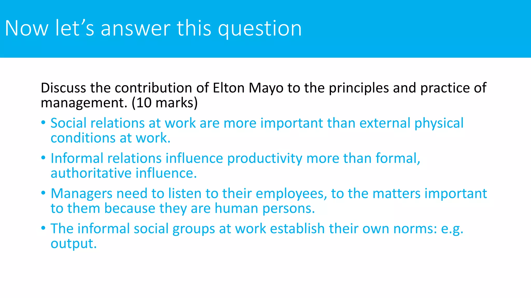 Elton mayo and Management | PPTX