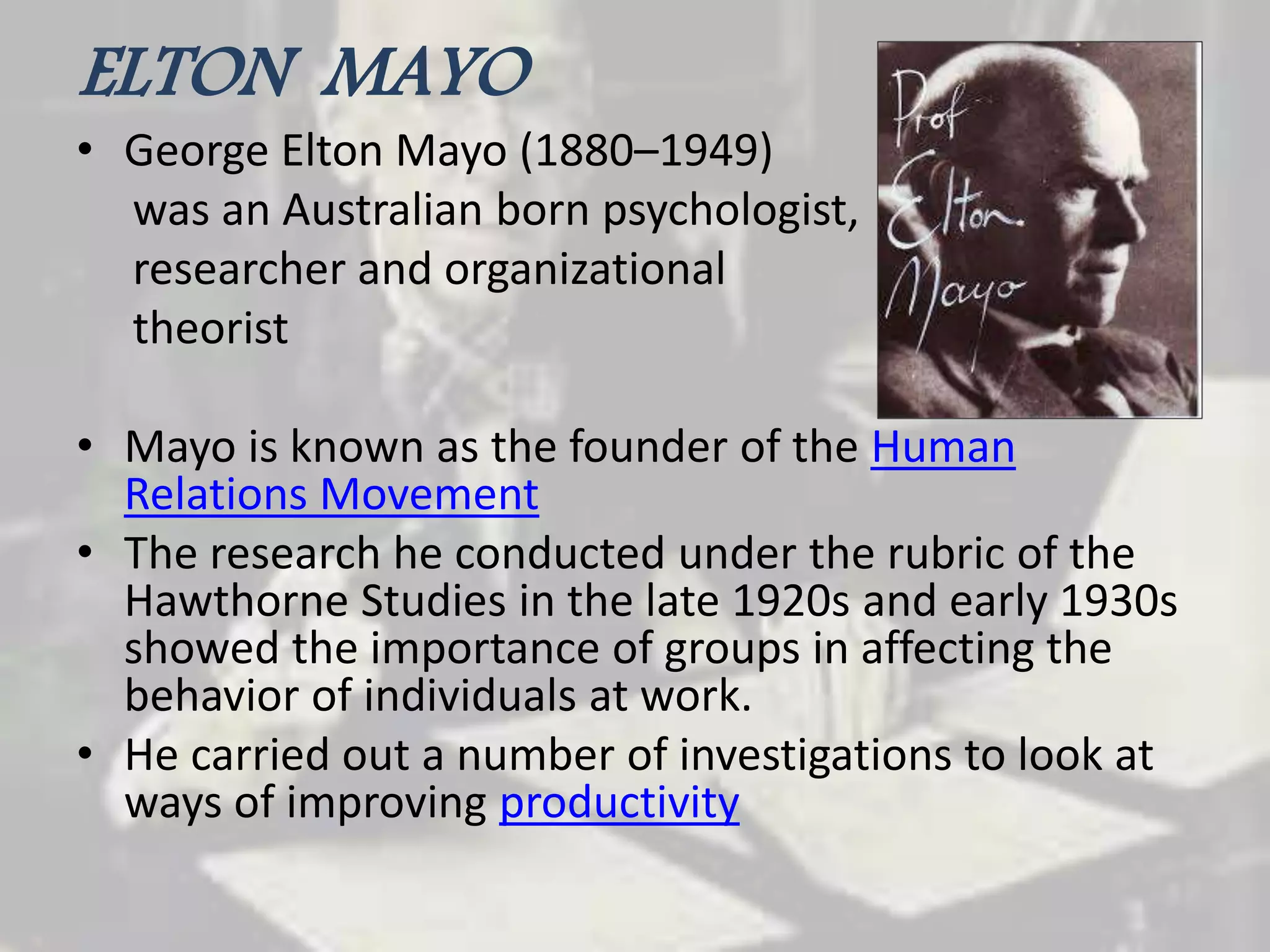 Elton mayo hawthorne experiment | PPTX