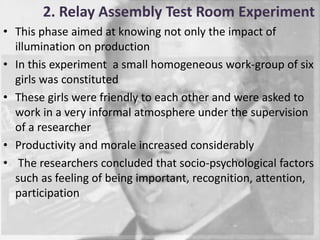 Elton mayo’s hawthorne experiment and it’s contributions to | PPTX ...