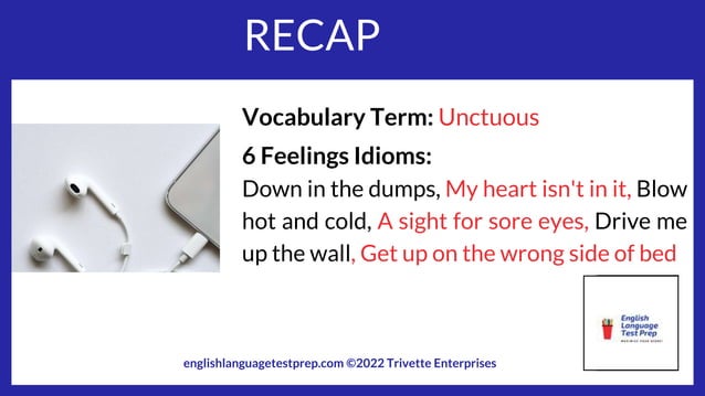 ELTPR028 Vocabulary Lesson 14 - Unctuous, 6 Feelings Idioms | PPT