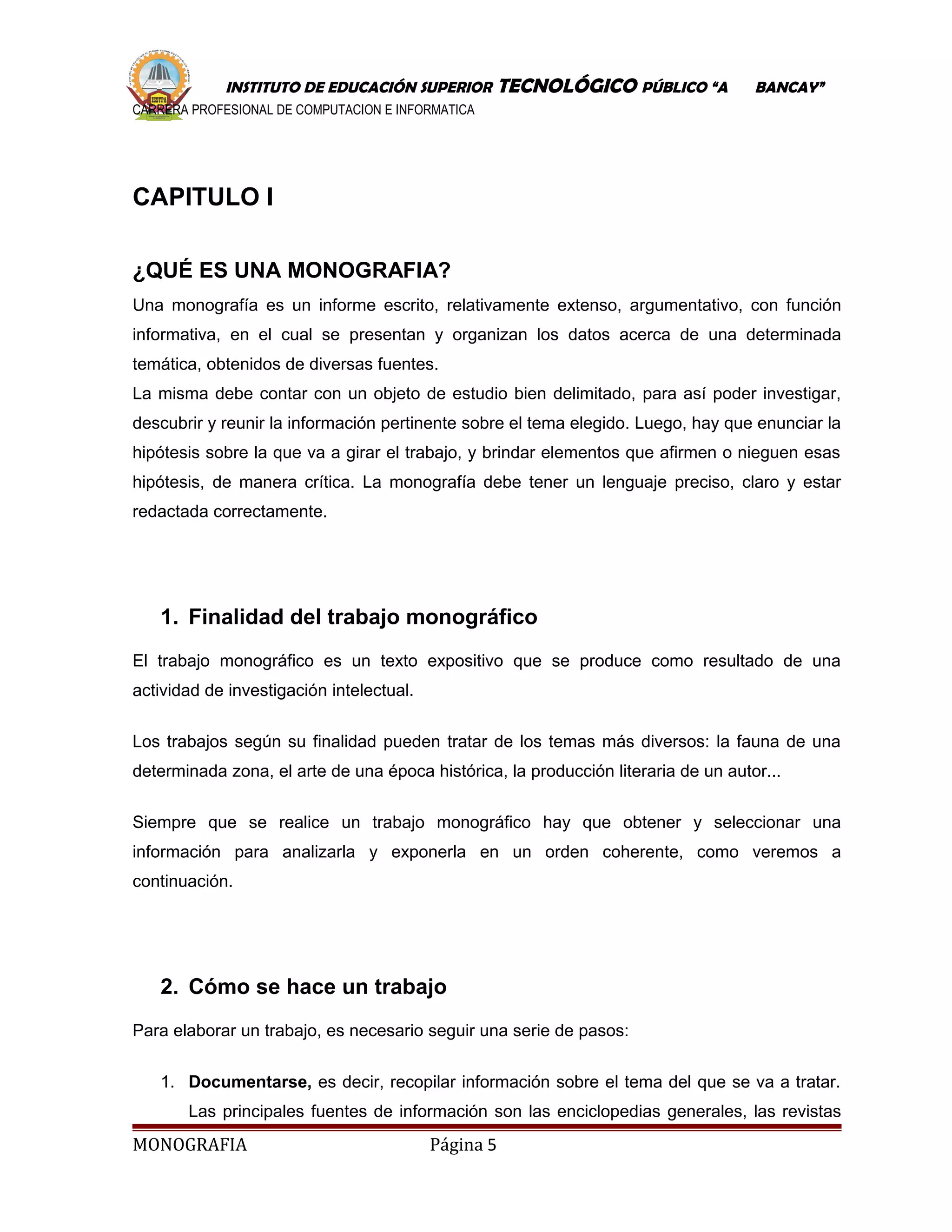 la monografia | DOC | Homework and Study | Education