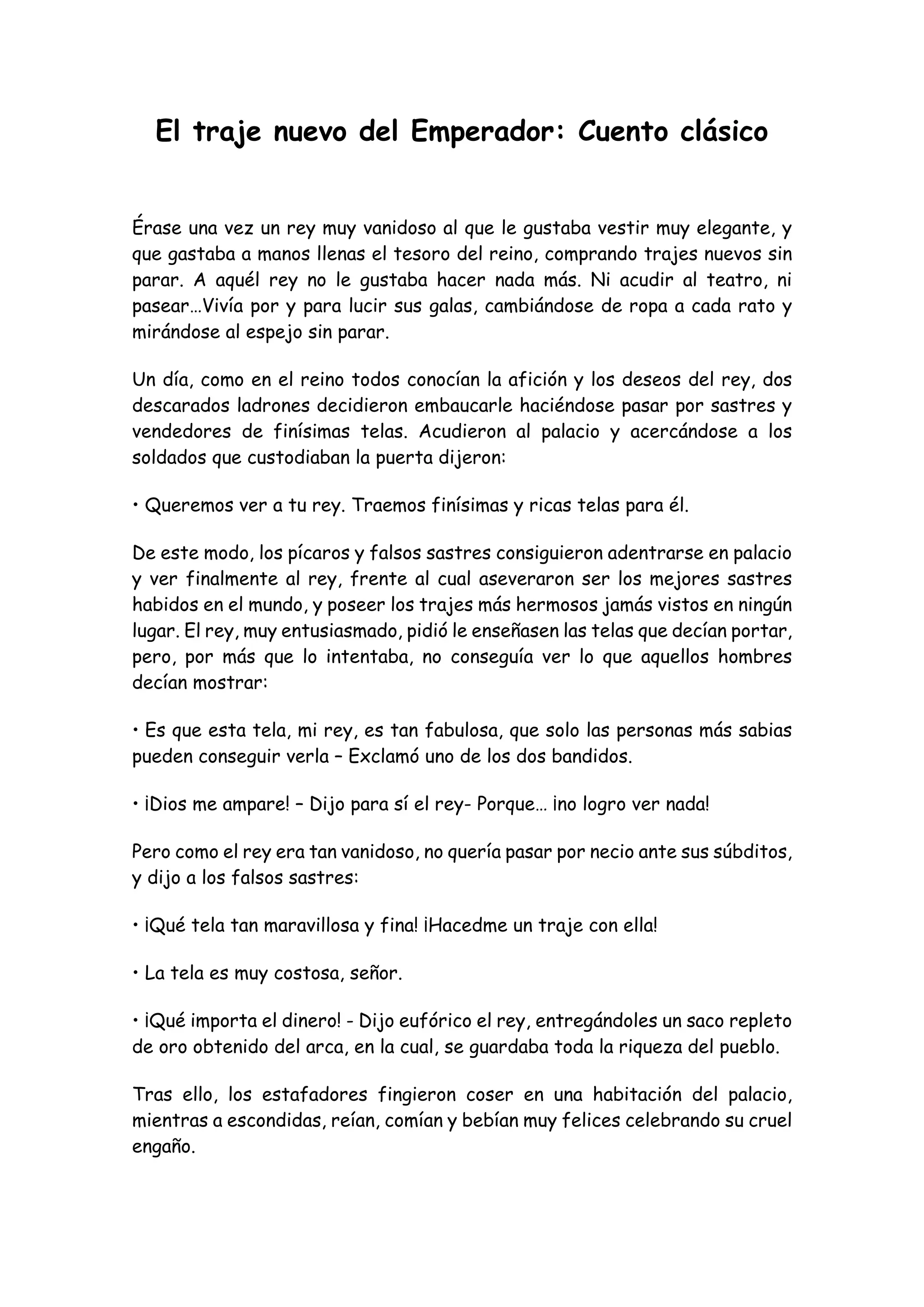 El traje nuevo del emperador. cuento | PDF